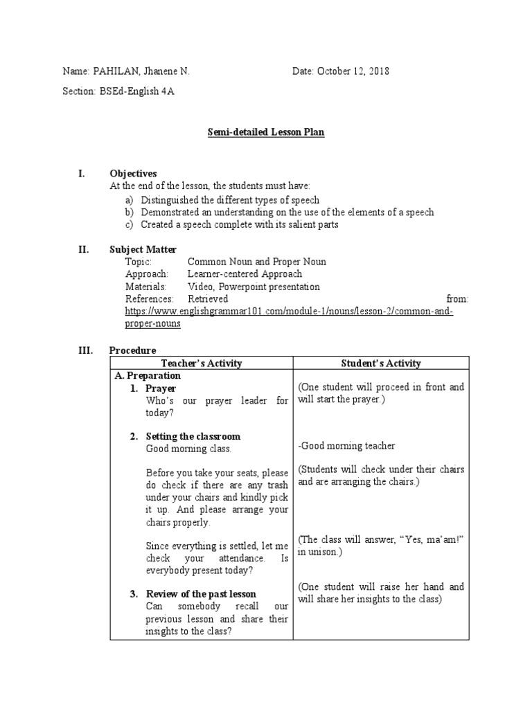 Speech Delivery Lesson Plan | PDF | Lesson Plan | Noun