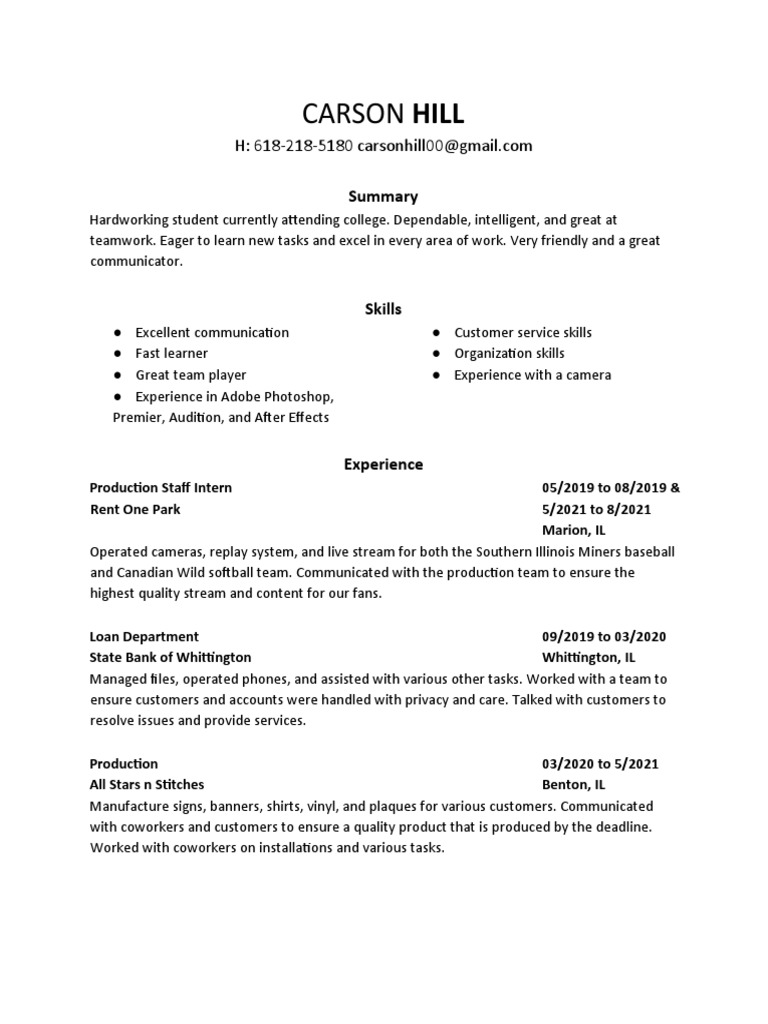 Carson Hill Resume | PDF | Career & Growth