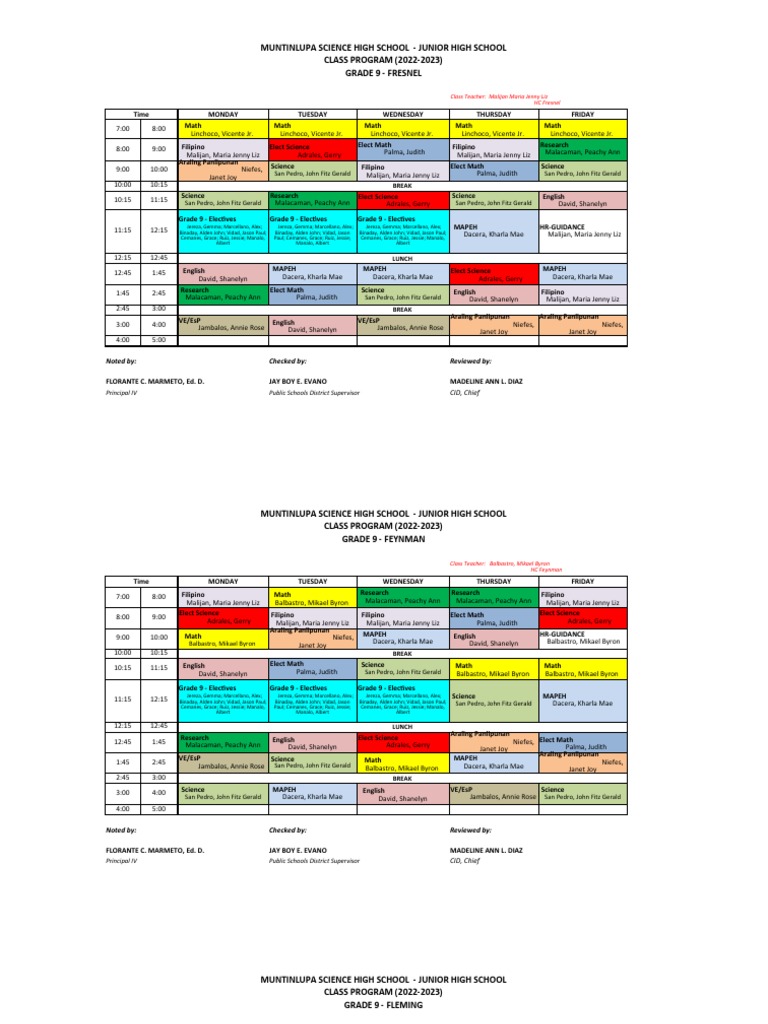 GRADE-9-10-CLASS-PROGRAM-2022-2023 | PDF | High Schools And Secondary ...
