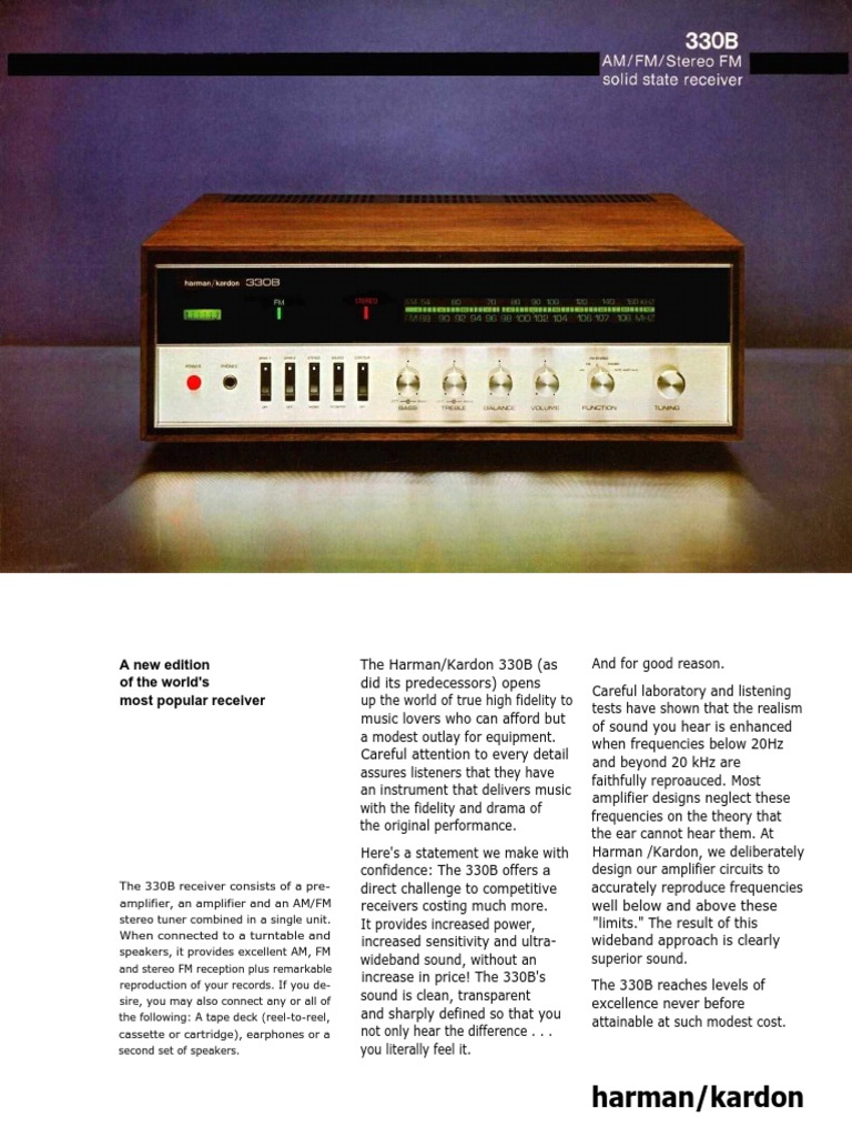 Harman Kardon 330B Receiver Overview | PDF | Distortion | Frequency ...