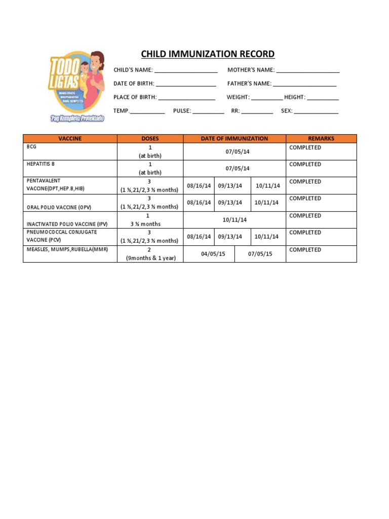 Child Immunization Record Template | PDF | Science & Mathematics