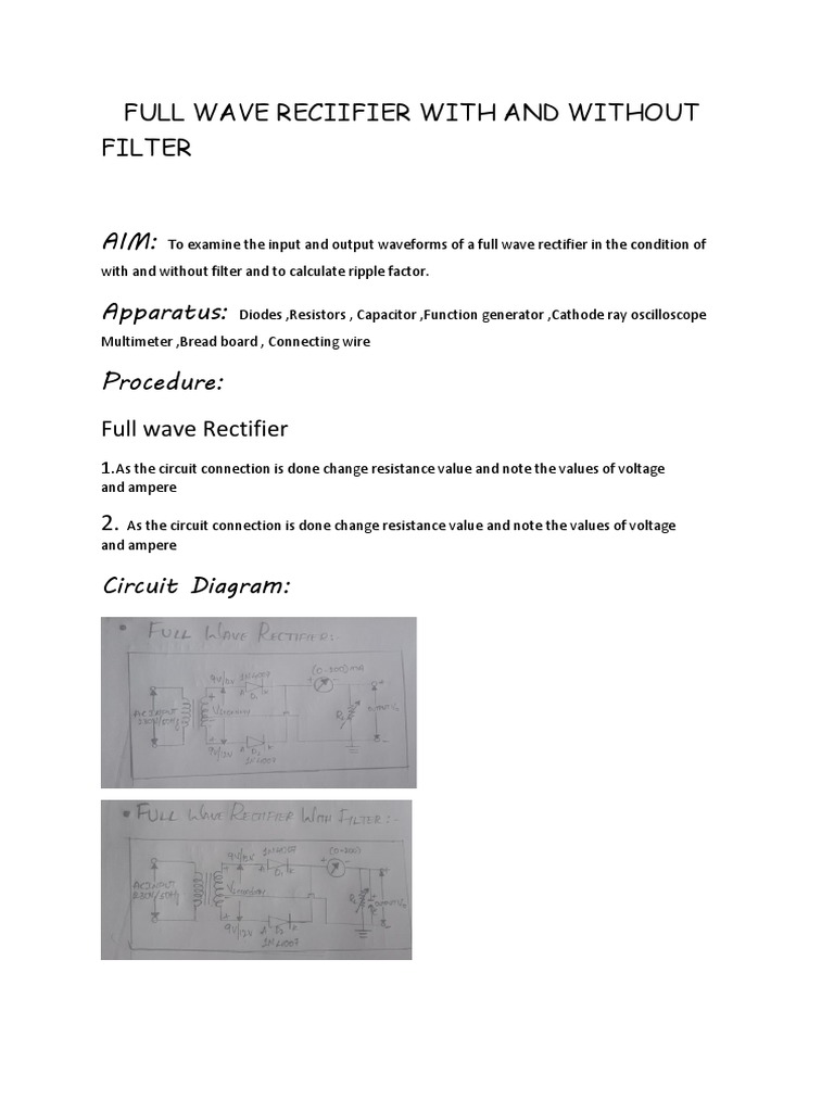 Full Wave Reciifier With and Without Filter | PDF | Science & Mathematics