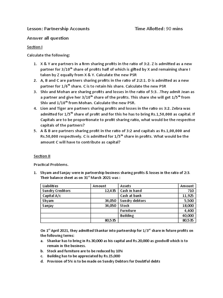 Assessement Test 5 - Admission of Partner | PDF | Balance Sheet ...