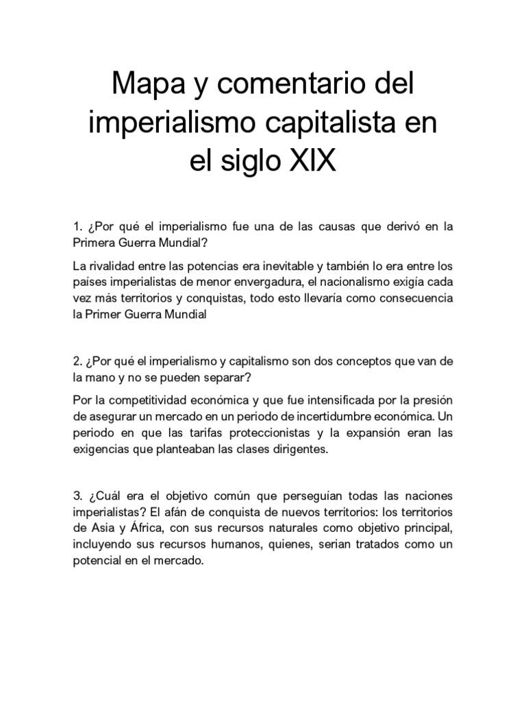 Mapa y Comentario Del Imperialismo Capitalista en El Siglo XIX | PDF ...