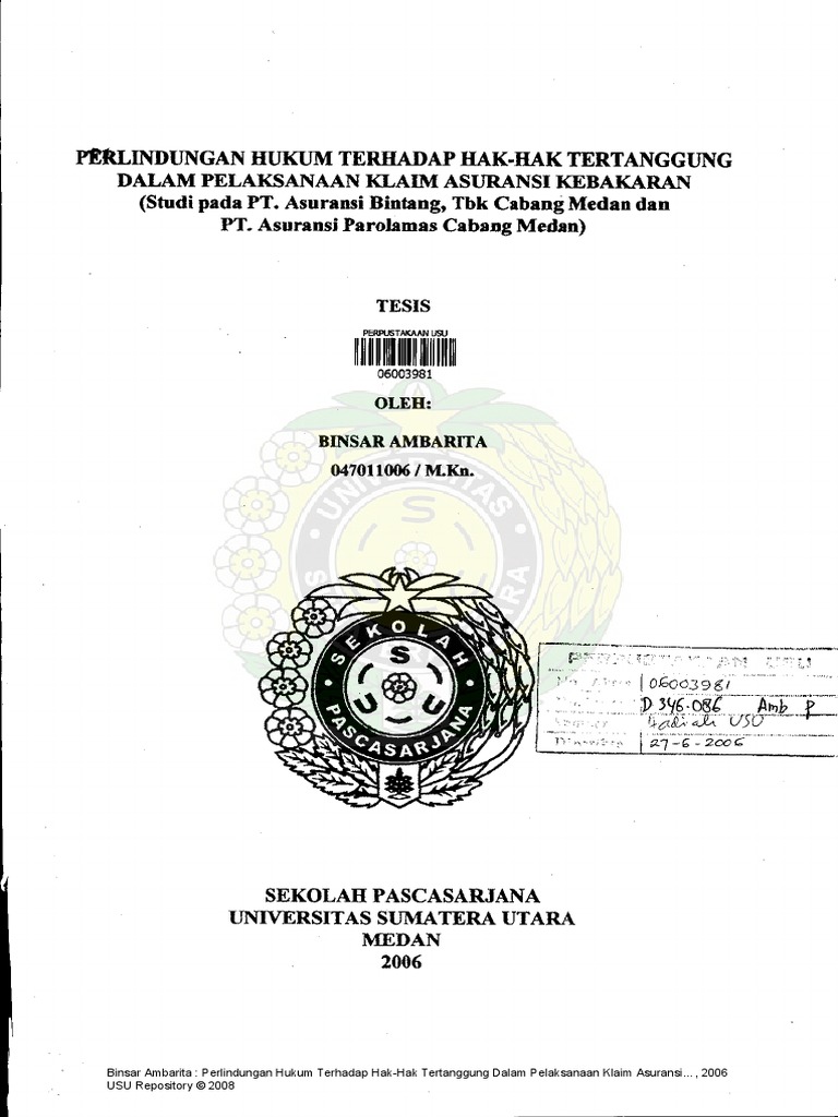 Binsar Ambarita: Perlindungan Hukum Terhadap Hak-Hak Tertanggung Dalam Pelaksanaan Klaim ...