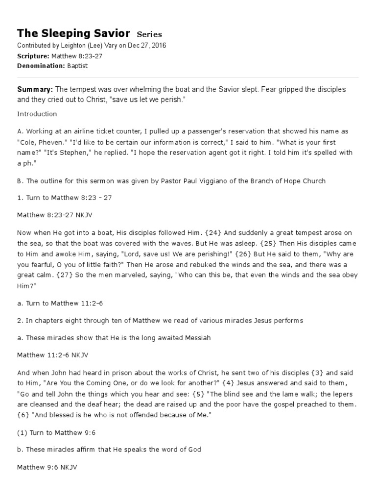 The Sleeping Savior | PDF | Jesus | Gospel Of Matthew