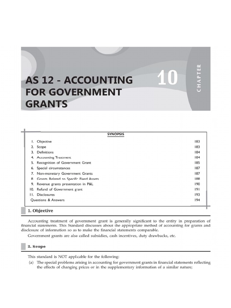 AS 12 Accounting For Government Grants | PDF