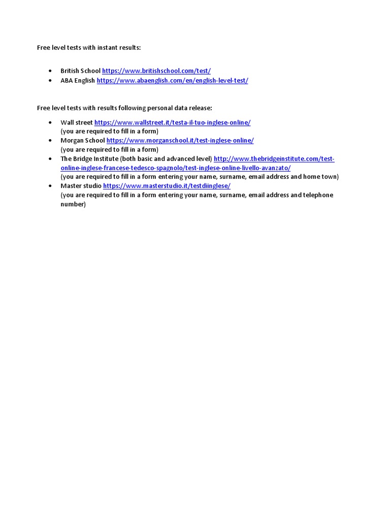 Free English Level Tests | PDF