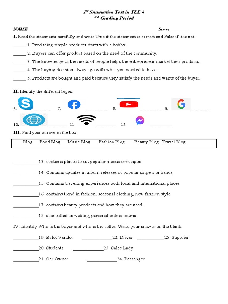 Grade 6 TLE and Other Subjects Test | PDF