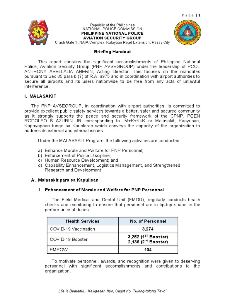 PNP AVSEGROUP Accomplishments Report | PDF | Emergency Management ...