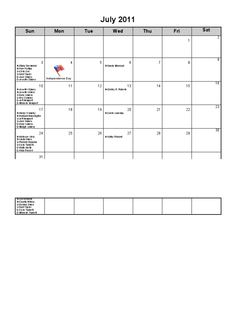 July 2011 Calendar Events and Names | PDF