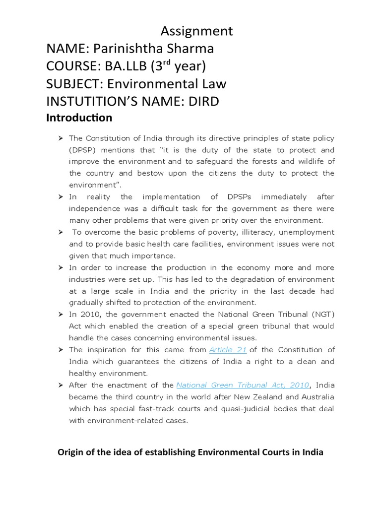 Assignment Environmental Law | PDF | Tribunal | Supreme Court Of India