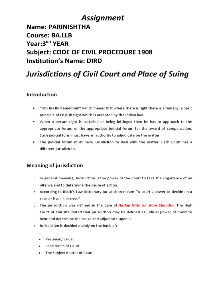Assignment CPC | Download Free PDF | Lawsuit | Jurisdiction