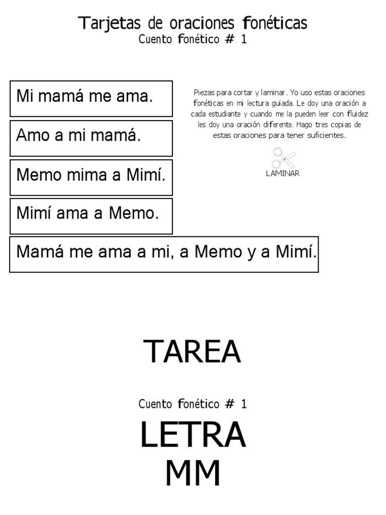 Tarjetas de Oraciones Fonéticas Letra M | PDF