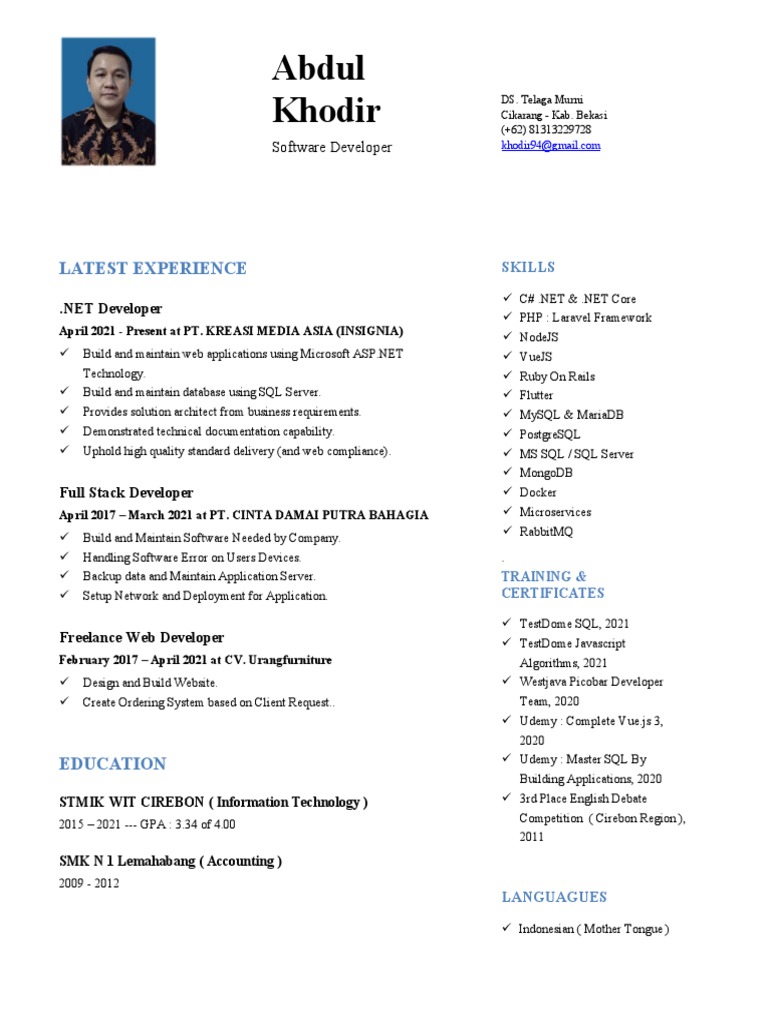 CV Khodir 2021 | PDF | Microsoft Sql Server | World Wide Web