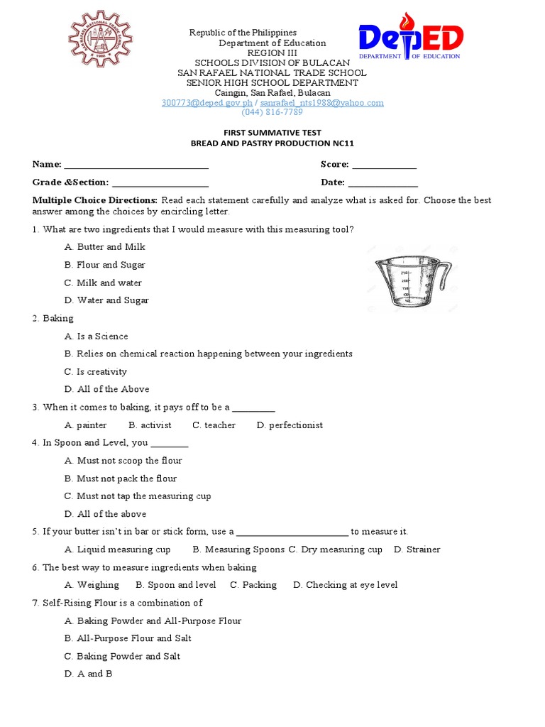 Summative Test Als BPP Ncii 1 | PDF | Chocolate | Types Of Chocolate