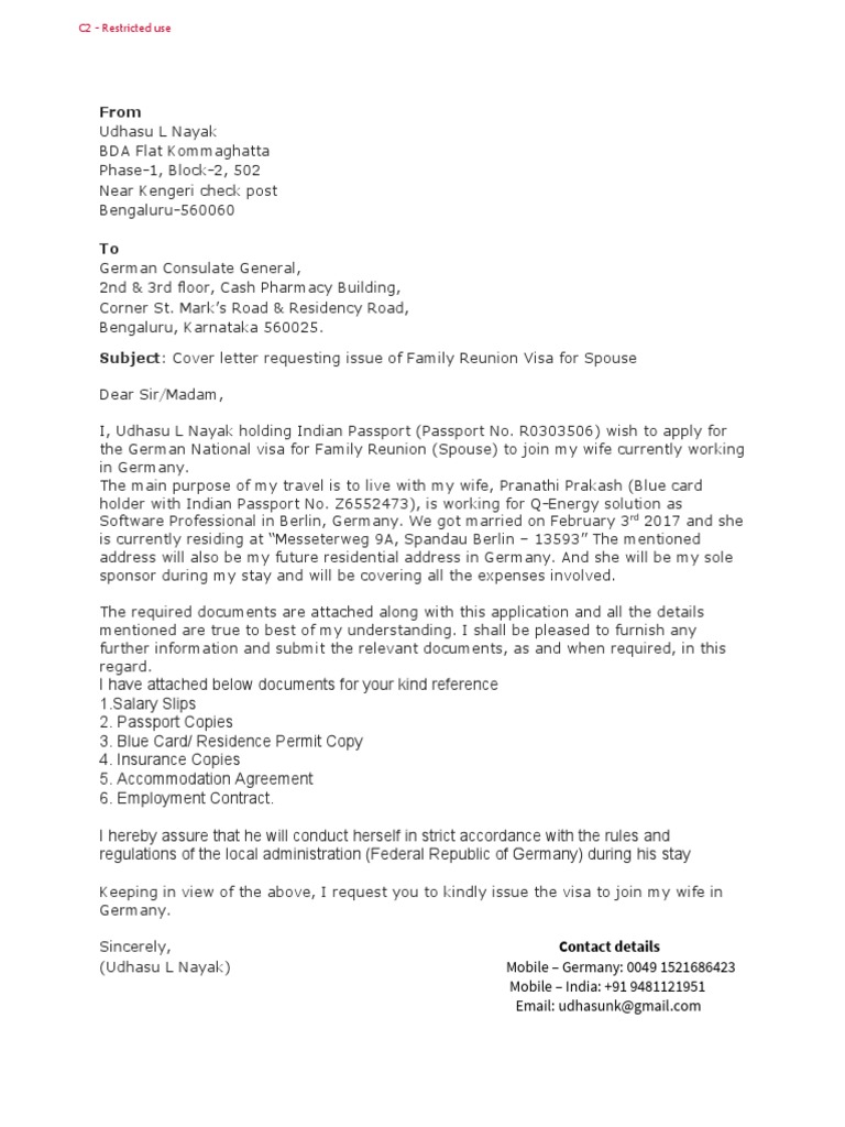 Cover Letter Family Reunion Visa | PDF
