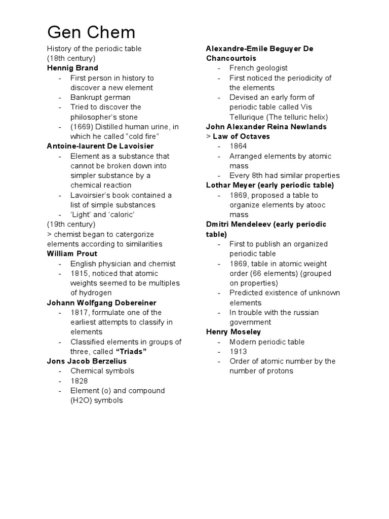 Gen Chem Periodic Table Reviewer | PDF | Chemical Elements | Atoms