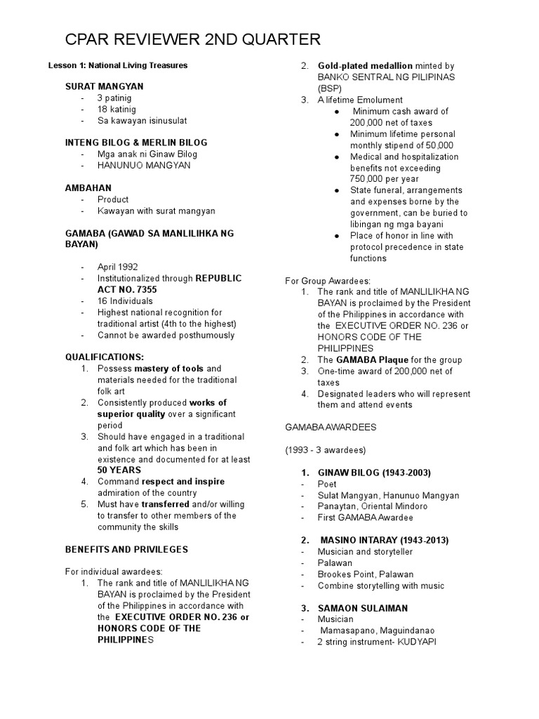 Cpar Reviewer Finals 1ST Sem | PDF | Philippines