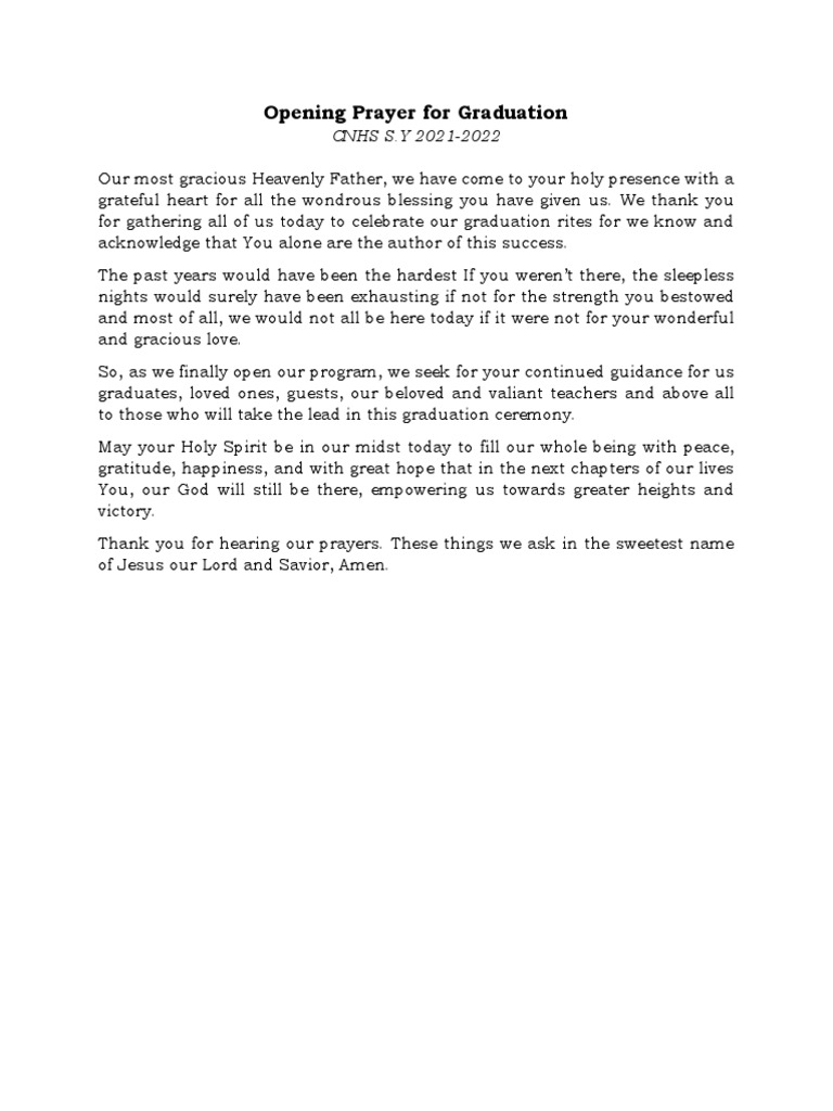 Opening Prayer for Graduation Ceremony | PDF