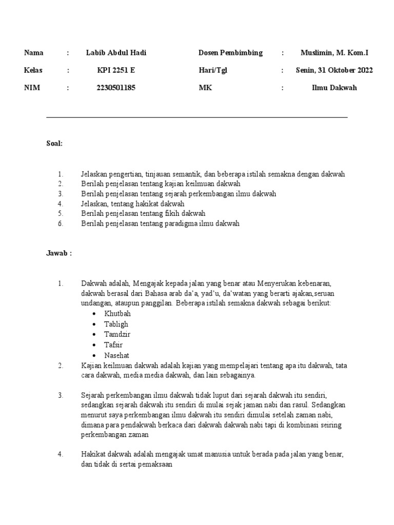 Uts Ilmu Dakwah Labib Abdul Hadi | PDF