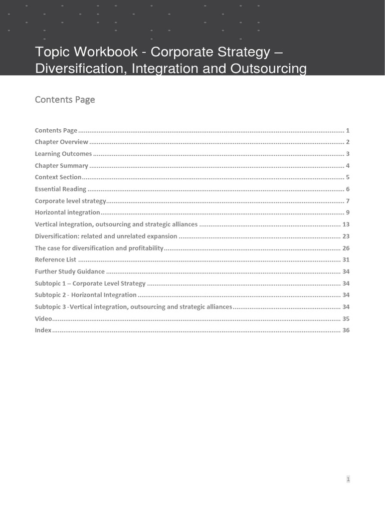 Topic Workbook - Corporate Strategy - Diversification, Integration and ...