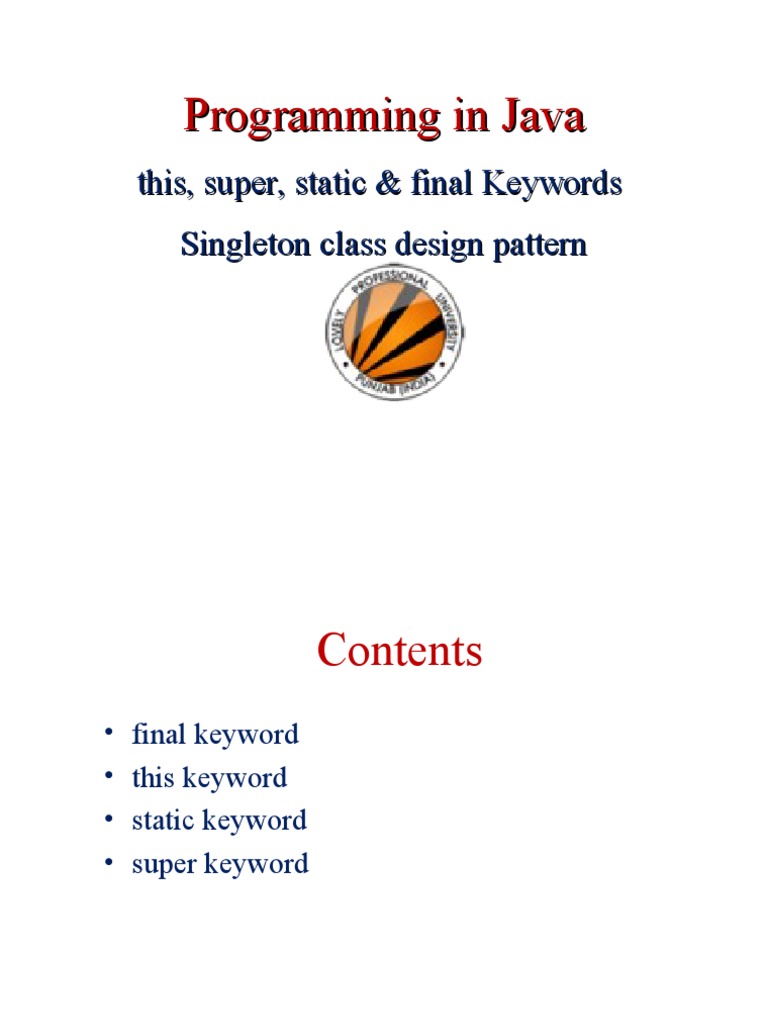 12.this, Final, Super, Static Keywords and Singleton Design | PDF | Programming | Constructor ...