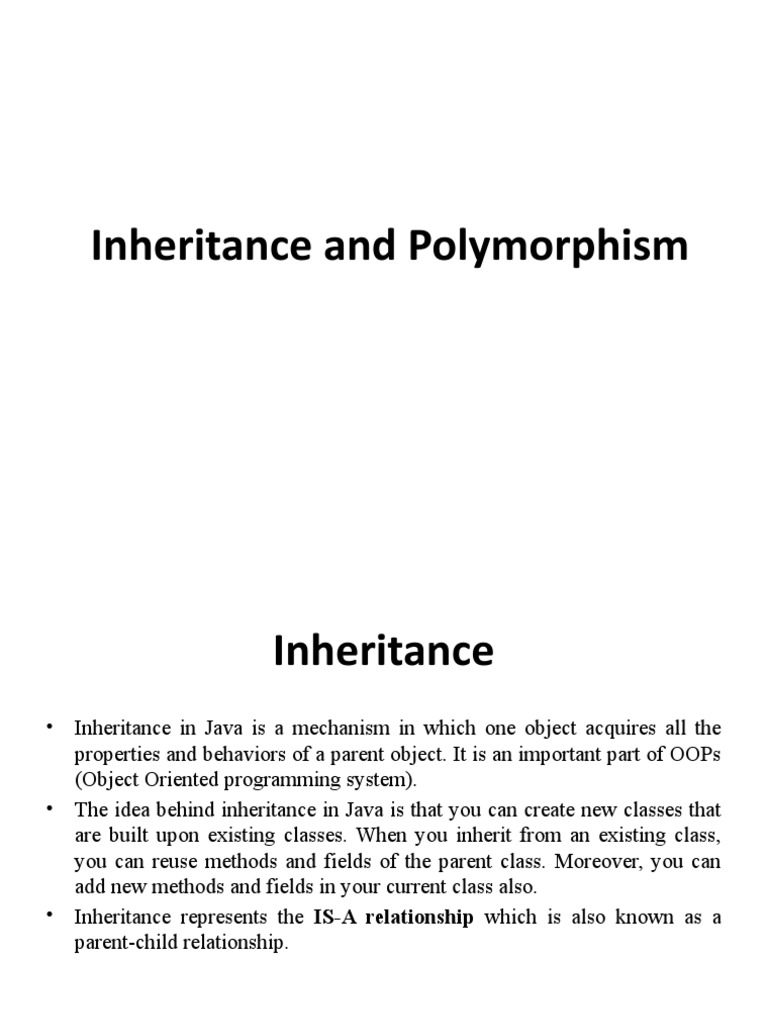 Heritance And Polymorphism Pdf Inheritance Object Oriented Programming Method