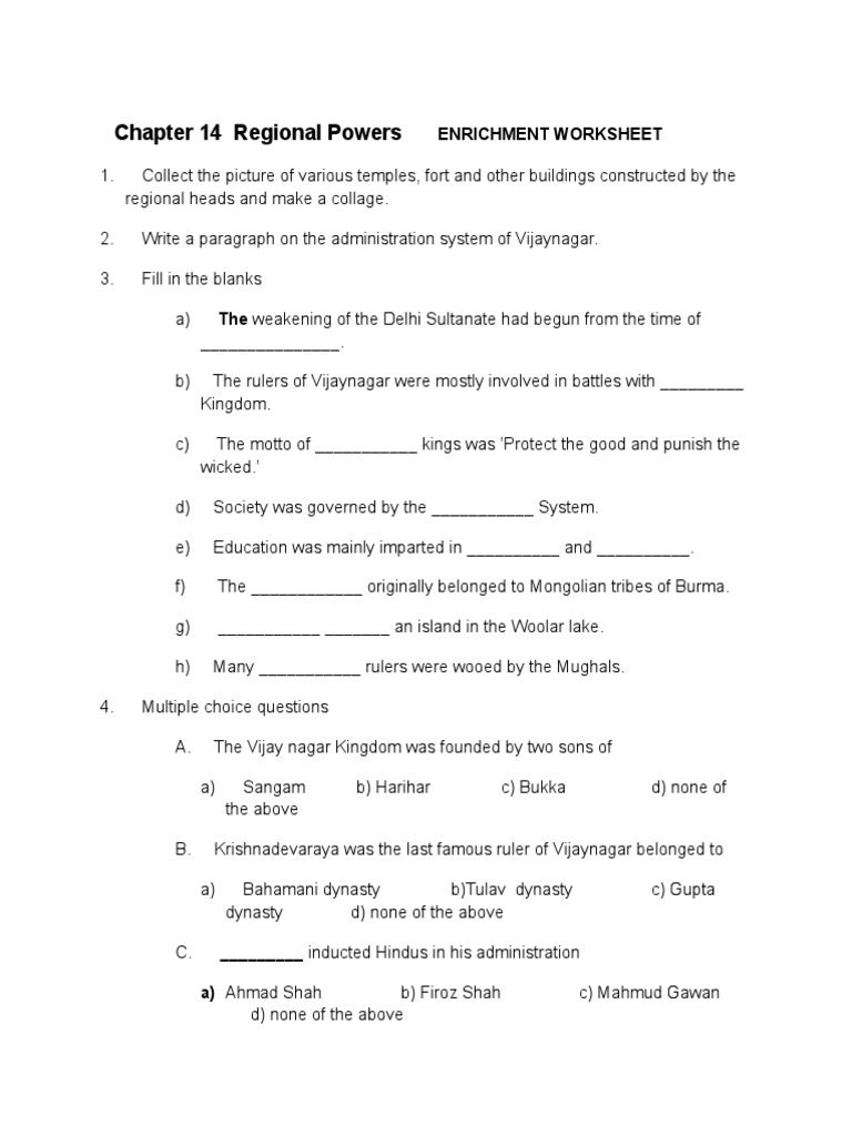Regional Powers Enrichment Worksheet | PDF | Asia | South Asia