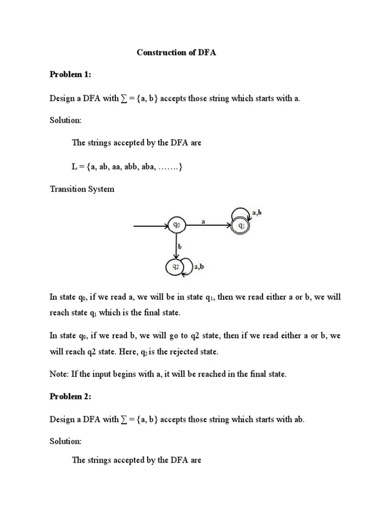 Construction Of Dfa Pdf Computer Science Theoretical Computer Science