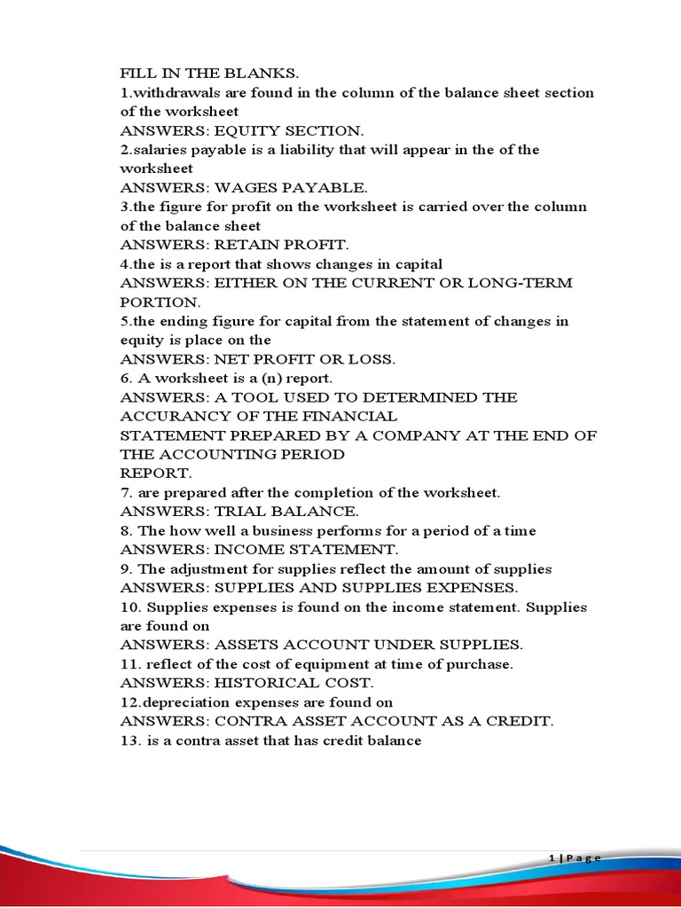 Accounting Worksheet Key Concepts | PDF