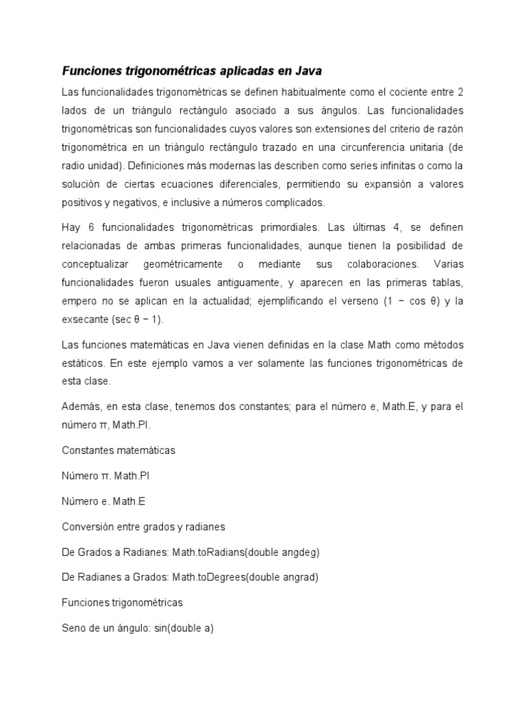 Funciones Trigonométricas en Java | PDF | Funciones trigonométricas ...