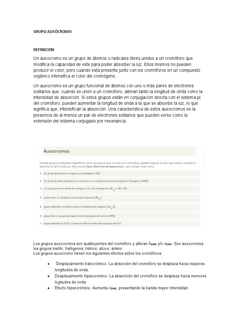 Definición de Auxocromo y Efectos | PDF