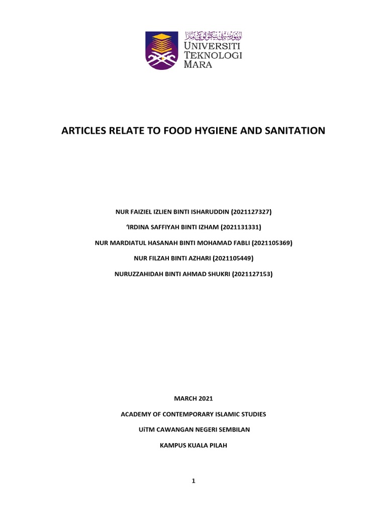 Article Relate To Food Hygiene and Sanitation - Ish100 | PDF | Food Safety | Hygiene
