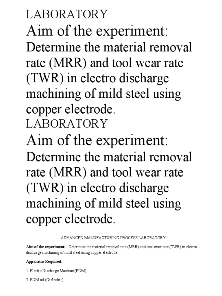 Laboratory. Edm Experiment | PDF | Machining | Electricity