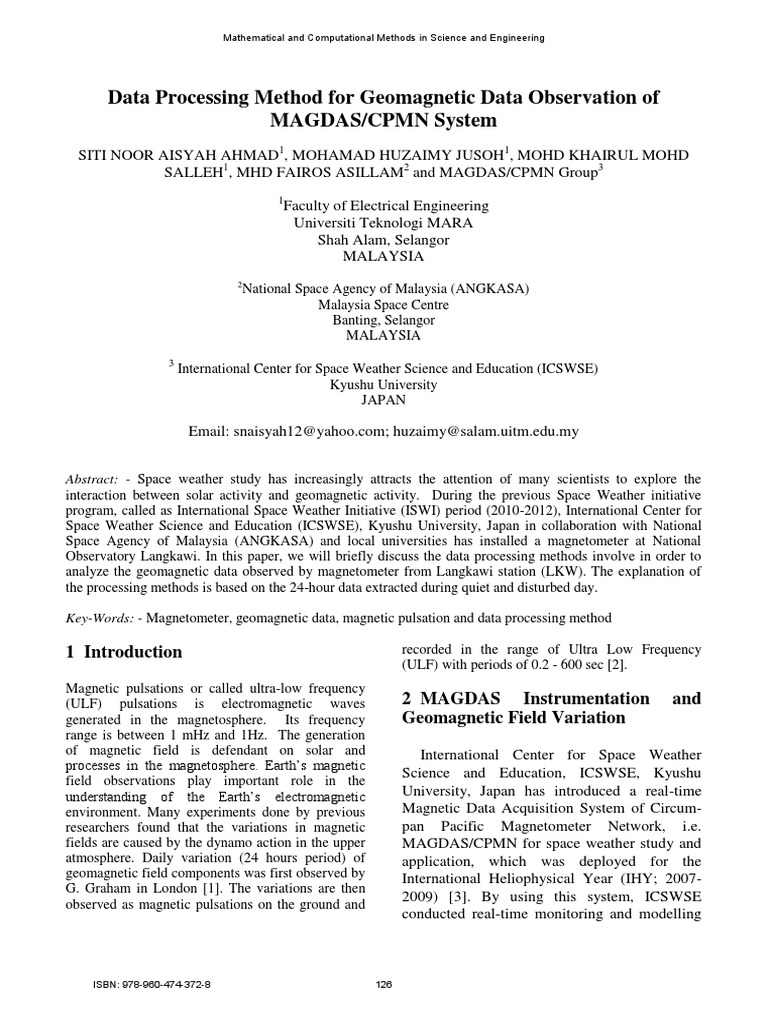 Data Processing Method For Geomagnetic Data | Download Free PDF | Space Weather | Magnetometer