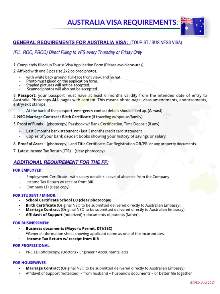Australian Visa Requirements Upd2017 | PDF | Travel Visa | Passport