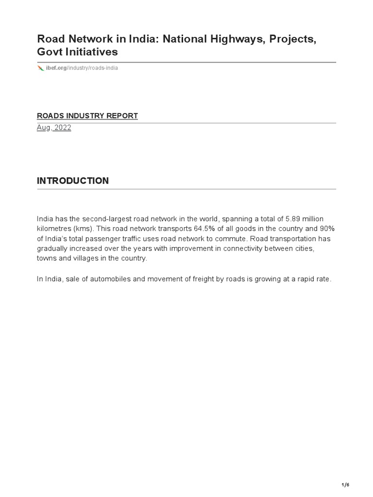 Road Network In India National Highways Projects Govt Initiatives Pdf
