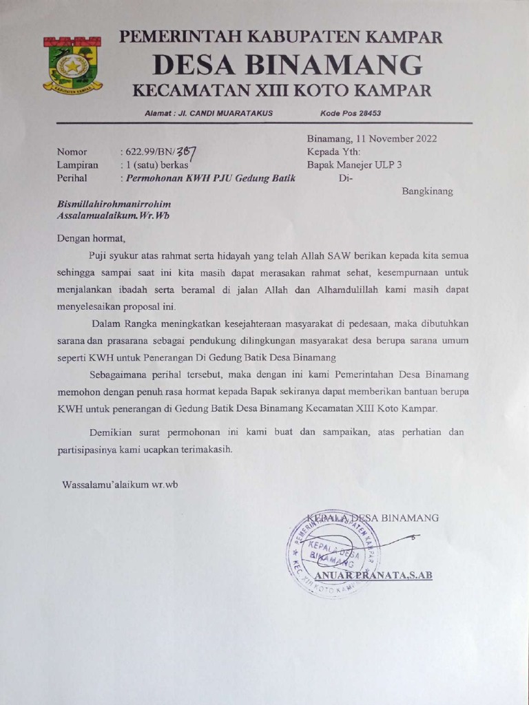 Contoh Permohonan Pengajuan KWH | PDF