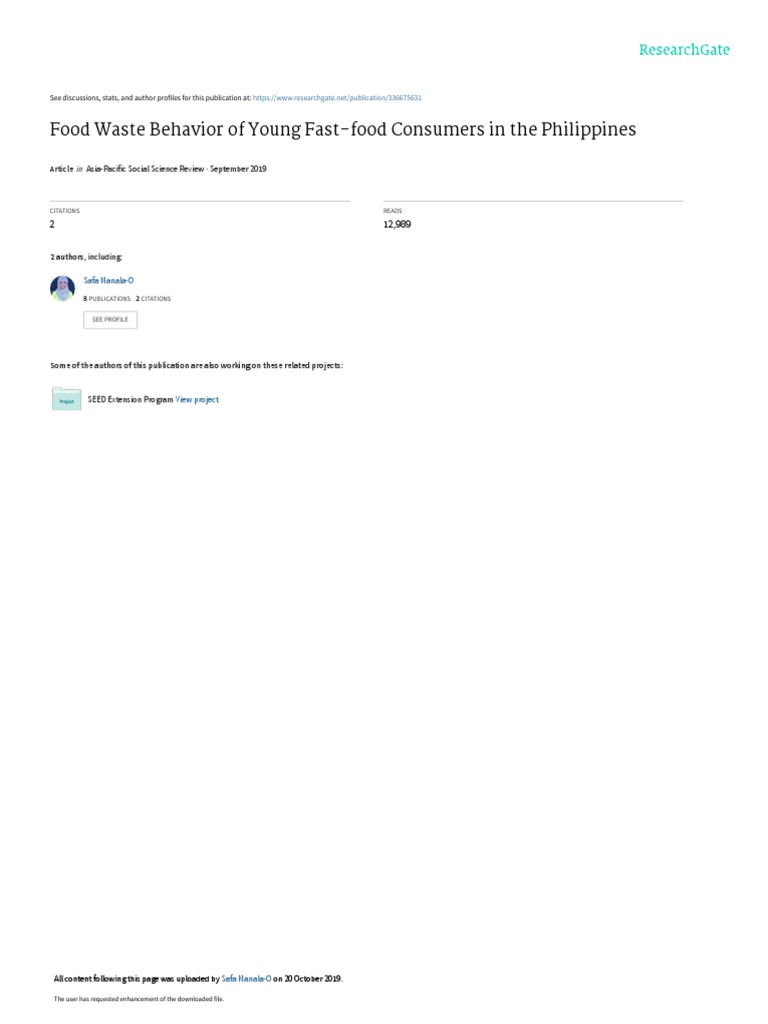 Food Waste Behavior of Young Fast-Food Consumers in The Philippines ...