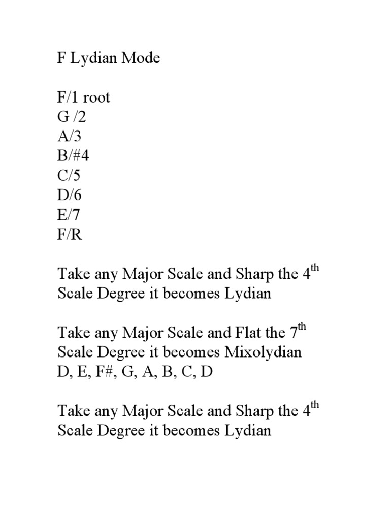 F Lydian Mode | PDF