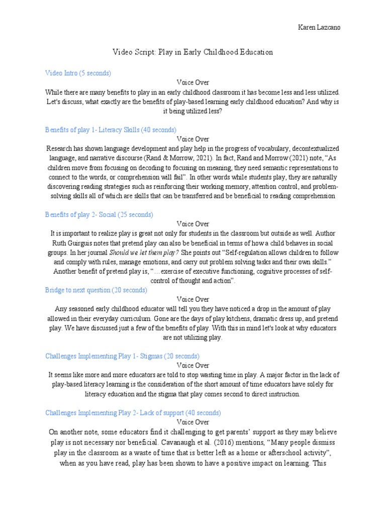 Video Script Play in Ece | PDF | Reading Comprehension | Early ...