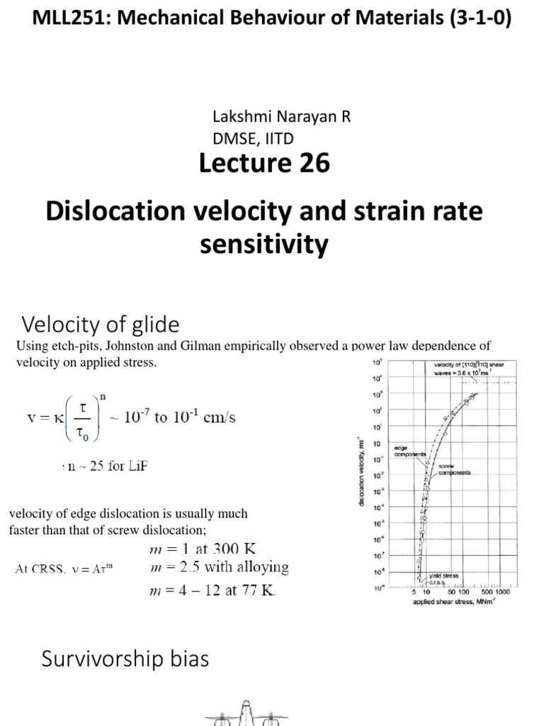 Dislocation Velocity and Strain Rate Sensitivity: Lakshmi Narayan R Dmse, Iitd | PDF ...