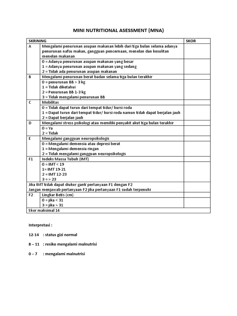 Mini Nutritional Asessment | PDF