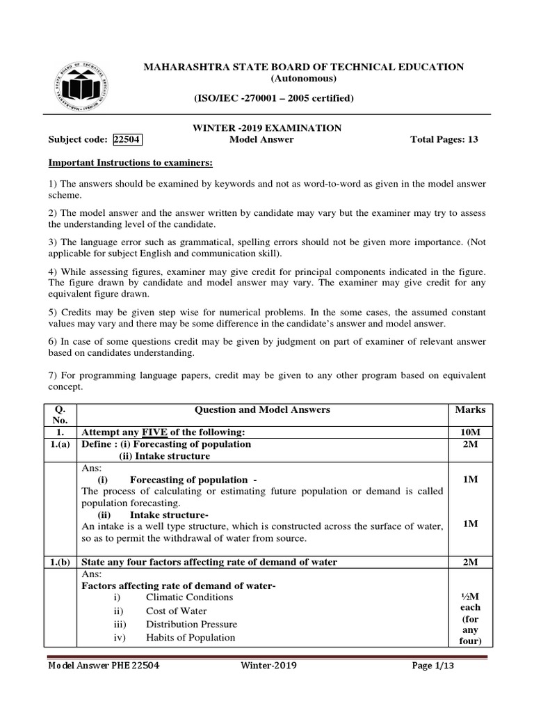 22504-2019-Winter-Model-Answer-Paper (Msbte Study Resources) | PDF | Sewage Treatment | Trench