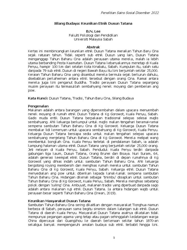 Silang Budaya Keunikan Etnik Dusun Tatana | PDF