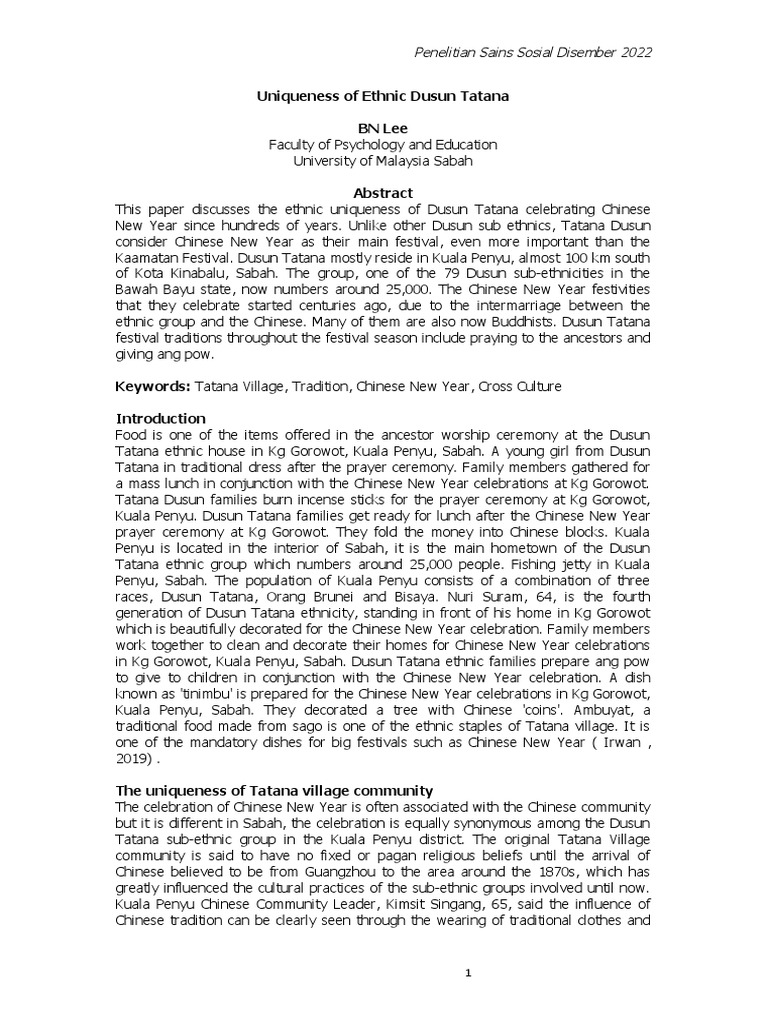 Uniqueness of Ethnic Dusun Tatana | PDF