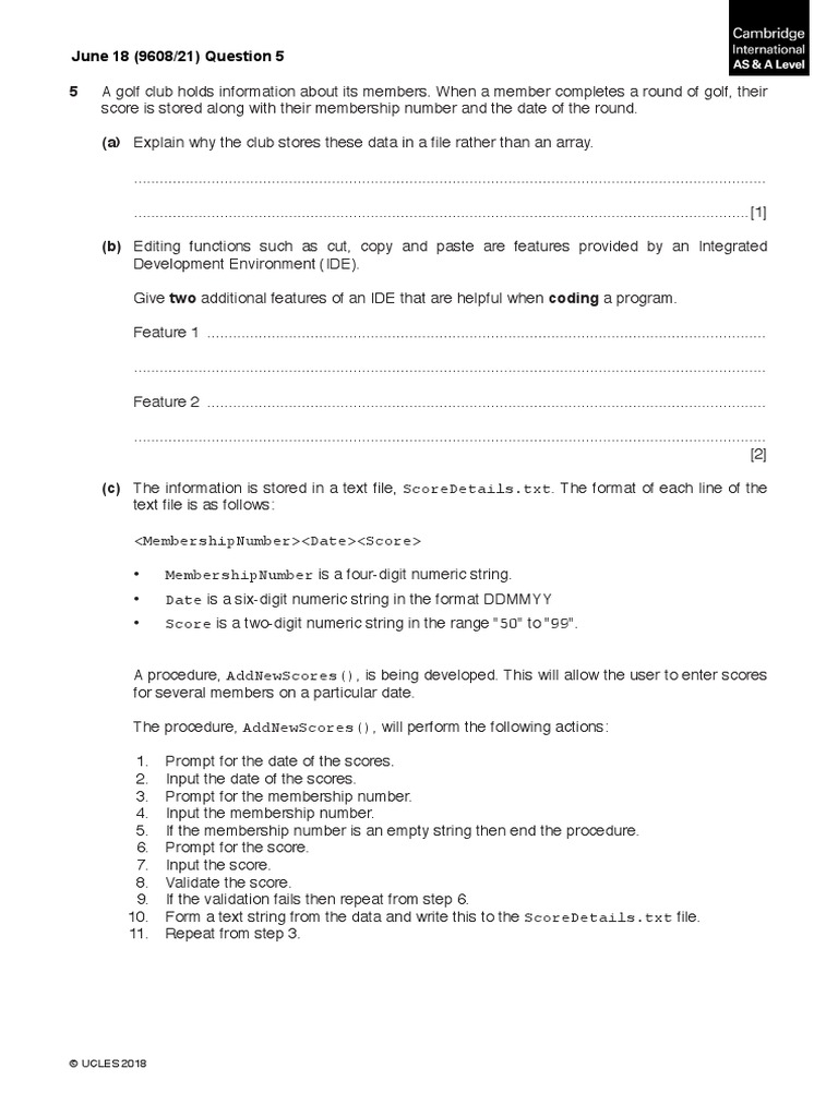 Next Steps Computer Science 9608 June 18 - Paper21 - Q5 | PDF | String (Computer Science ...