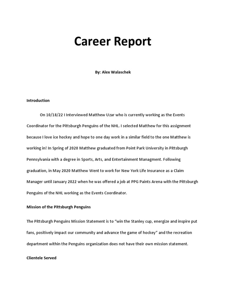 RPTM Career Report Assignment 1 | PDF | Ice Hockey | National Hockey League