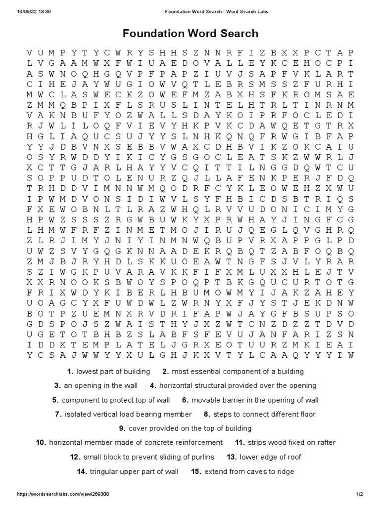 Foundation Word Search Puzzle | PDF | Framing (Construction) | Stairs